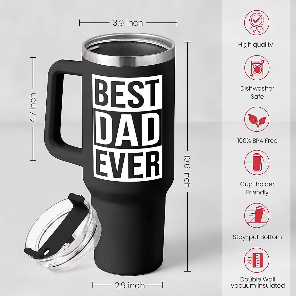 SANDJEST Dad Gifts for Dad from Daughter Son Best Dad Ever Tumbler with Handle 40oz Stainless Steel Insulated - Coffee Tumbler for Dad Father's Day Birthday Christmas Cup Gift Set with Lid & Straw