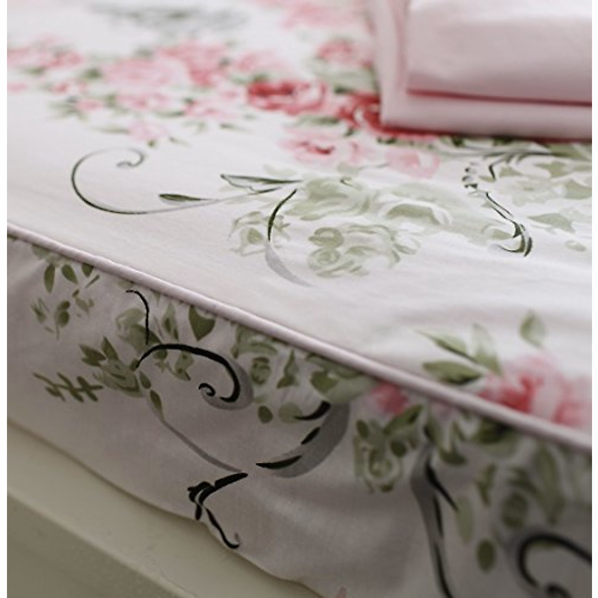FADFAY Shabby Floral Bedding Set Queen Size Sheet Set 4 Piece Premium 100% Cotton Pink Rose Pattern :1 Deep Pocket Fitted Sheet, 1Flat Sheet, 2 Pillowcases (Standard Size)