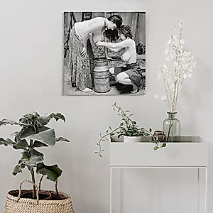 Female Sexy Milking Breast Milk Art Black and White Poster Canvas Painting Posters and Prints Wall Art Pictures for Living Room Bedroom Decor 24x24inch(60x60cm) Frame-Style