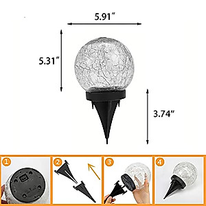 Garden Solar Lights, 2 Packs Cracked Glass Ball Solar Ground Lights Waterproof Warm White LED for Pathway Patio Yard Lawn Outdoor Decor 3.9Inch