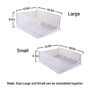 VANCORE Stackable Shelf Baskets Organizer Folding Wardrobe Closet Organizers, Pull Out Drawer Organizer Containers Storage Bin for Home Office Bedroom Laundry Room, Large x 4