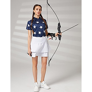 Women's Short Sleeve Golf Polo Shirts Moisture Wicking Golf Apparel Lady Golf Tops US Flag, Medium