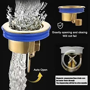 Fermus Shower Floor Drain Insert Drain Plug Anti-Odor Plug Sewer Core One Way Drain Valve Backflow Preventer for Basement Drain, Suitable for Drain Tube 1.25-1.65in, Minimum Drain Depth 2in (Gold)