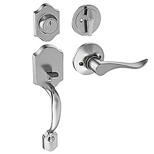 HOSOM Front Door Handle Set, Exterior Door Lock Set with Deadbolt, Single Cylinder, Reversible for Right and Left Handed Doors, Satin Nickel