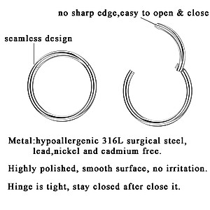 JOFUKIN 20 Gauge Hoop Nose Rings for Women Men Silver Nose Ring Hoop Surgical Steel Nose Hoop Hypoallergenic Body Piercing Rings for Septum Cartilage Helix Conch Rook Tragus Lobe Lip 20g Hoops 8mm