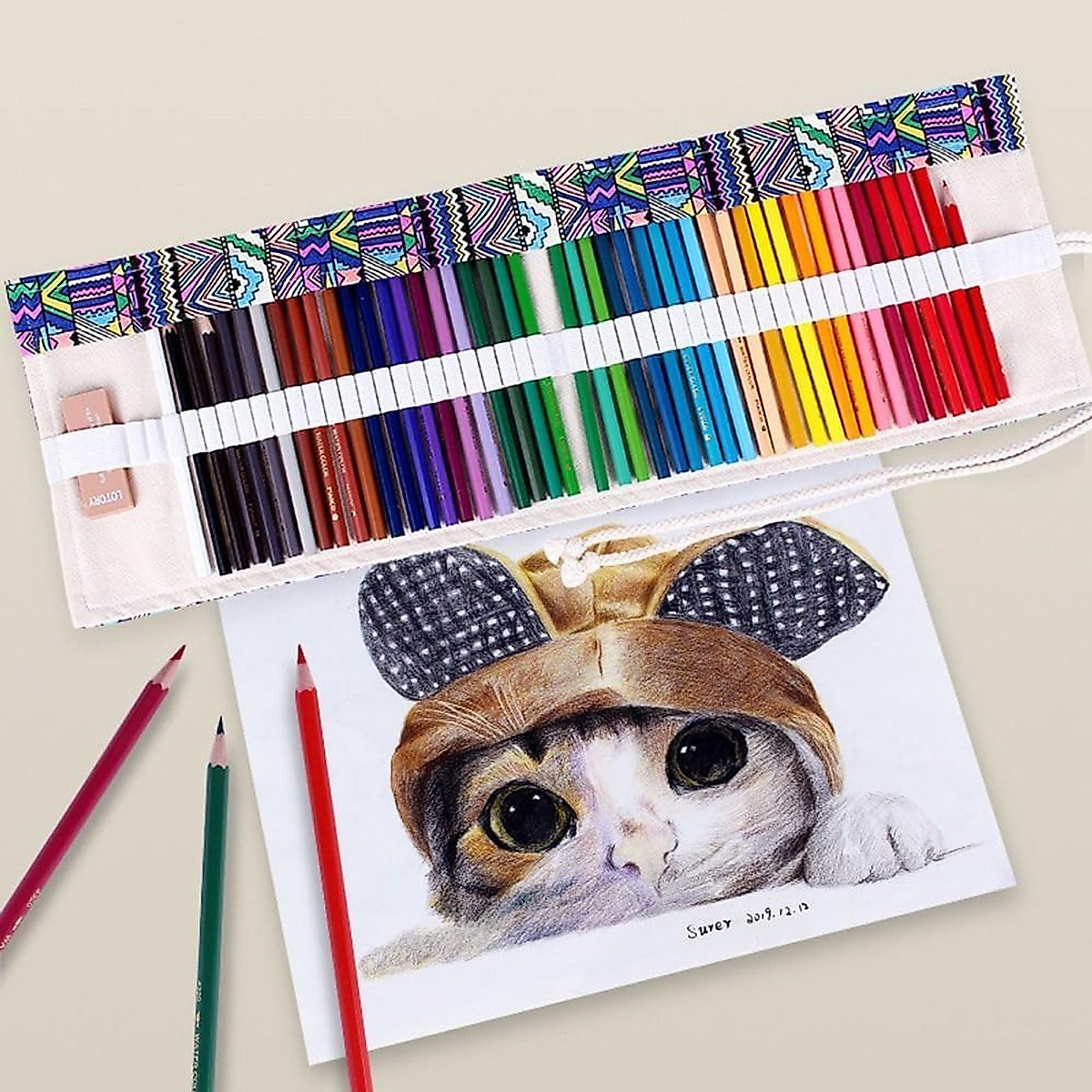 12/24/36/72 Slot Pencil Wrap Pencil Rolls, Sketch Pencil Wrap Case, Artist Colored Pencils Roll Up Bag, Drawing Organizer Bag(12 holes)