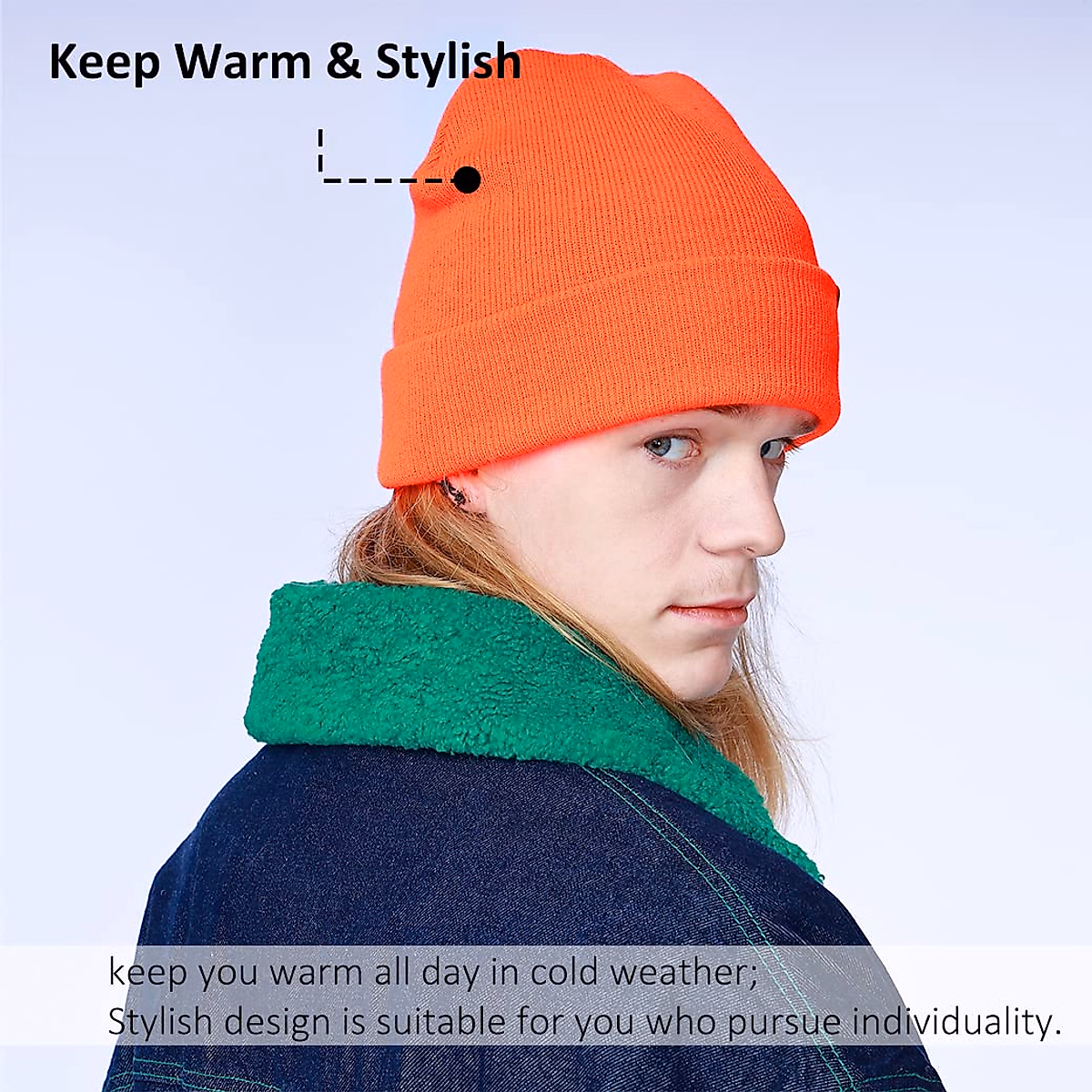 Joywant Knit Orange Beanie Hats for Men Slouchy Acrylic Guys Women Winter Hat Skull Caps All Season Cuffed Unisex Beanies (Fluorescent Red)