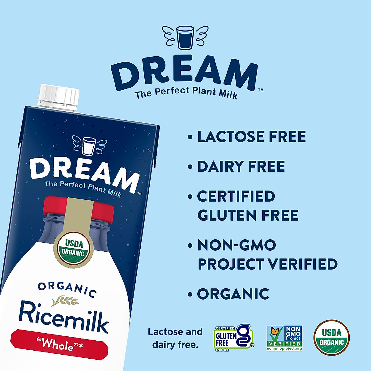Dream Organic Whole Rice Milk, Dairy Free, 32 Fluid Ounces (Pack Of 12)