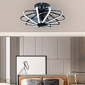 Veunsic Ceiling Fan with Light and Remote Control Modern LED 3 Light Color/Fan Speed, Time Setting, Low Profile Flush Mount Cage Shape Fandelier, 50cm/19.7Inch
