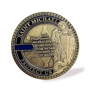 Saint Michael Police Officers Challenge Coin God Bless The Police Appreciation Gifts for Law Enforcement Thin Blue Line Police Coin