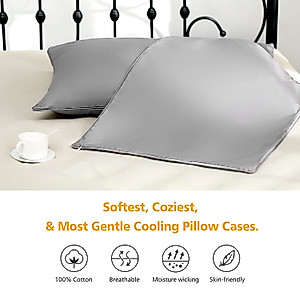 Bedemu King Size Pillow Cases Set of 2-Grey Cotton Zipper Pillow Cases with Zippered Hidden, Ultra Soft Pillow Covers with Piping for Easy Care, 600 Thread Count & Breathable Pillow Case, 20”x36”, 2P