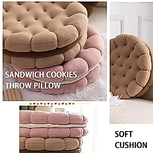 KedeLak Sandwich Biscuits Throw Pillows for Sofa Couch Brown Chocolate Biscuits Seat Cushions Cute Round Food Throw Pillows for Home Decoration