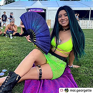 OMyTea Rave Clack Hand Fan for Men/Women - Large Chinese Japanese Bamboo Folding Handheld Fan - for EDM, Music Festival, Club, Event, Party, Dance, Performance, Decoration, Gift (Illusion Trippy)