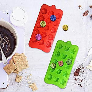 4 PACK Flower Shape Chocolate Candy Molds Set,DanziX Silicone 15 Cavity Baking Mold Ice Cube Tray for Wedding,Festival,Parties and DIY Crafts-Green,Blue,Red and Purple