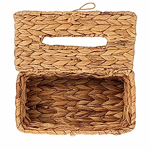 Tissue Box Cover, Rectangular Woven Tissue Box Holder, Water Hyacinth Rustic Decorative Facial Tissue Holder for Bathroom Living Room Bedroom Dresser Office Car (Rectangular)