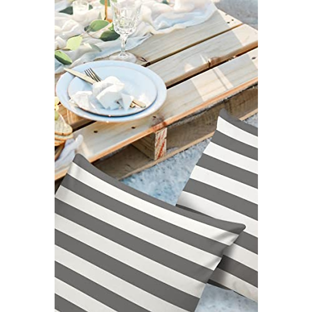 Outdoor Pillows 16x16 Waterproof Outdoor Pillow Covers,Grey Striped Horizontal Geometric Polyester Throw Pillow Covers Garden Cushion for Patio Couch Decoration Set of 2,Farmhouse Stripes Gray