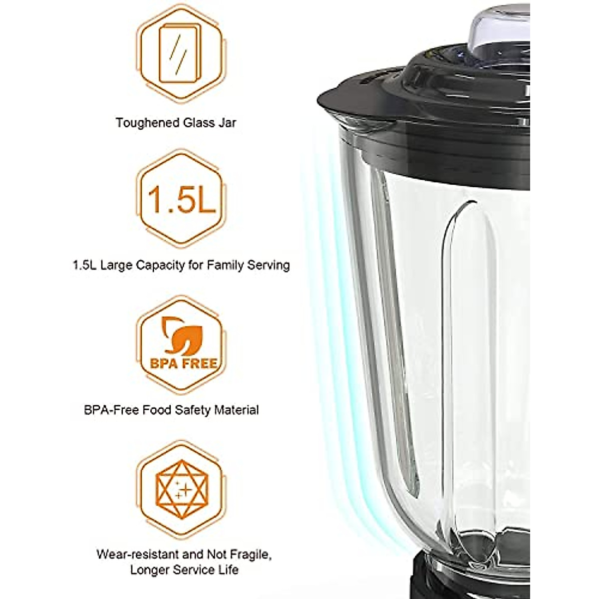 Smoothie Blender, 750W Smoothie Maker, with 2 Adjustable Speed and Pulse Functions, Kitchen Blender with 48 oz Tritan Glass Jar for Milkshakes, Smoothies, Crushed Ice and Frozen Fruit