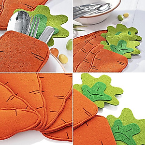 Easter Utensil Cutlery Holders, Easter Carrot Shape Silverware Tableware Utensil Holder, Easter Felt Cutlery Holder Pouch Bags, Reusable Utensil Sleeve for Knife Forks, Easter Table Decoration