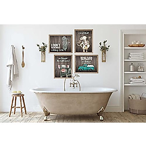 I Herd That! - Funny Farmhouse Bathroom Themed Decor Art Farm Rustic Wood Style Wall Prints Set Cow Pig Poster Signs Typography Cute Rules Toilet Paper Truck