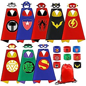 Kids Superhero Capes Set Costume with Wristbands Toys for Birthday Party Christmas Gift (8PCS Kids Superhero Capes)