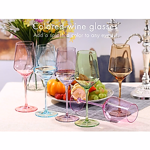 comfit Colored Wine Glasses Set Of 6-15oz Hand Blown Crystal Colorful Wine Glasses With Long Stem and Thin Rim,Red/White Wine glasses,Perfect Colored Wine Stemware for Wine Lover in Birthday,Party