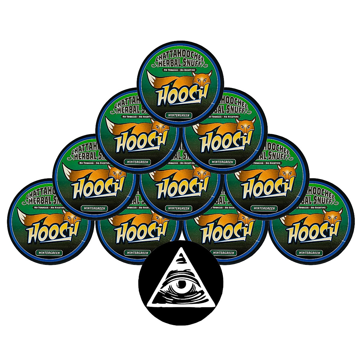 Hooch Herbal Snuff Wintergreen Pouch Packs - 10 Cans - Includes DC Crafts Nation Skin Can Cover - Illuminati