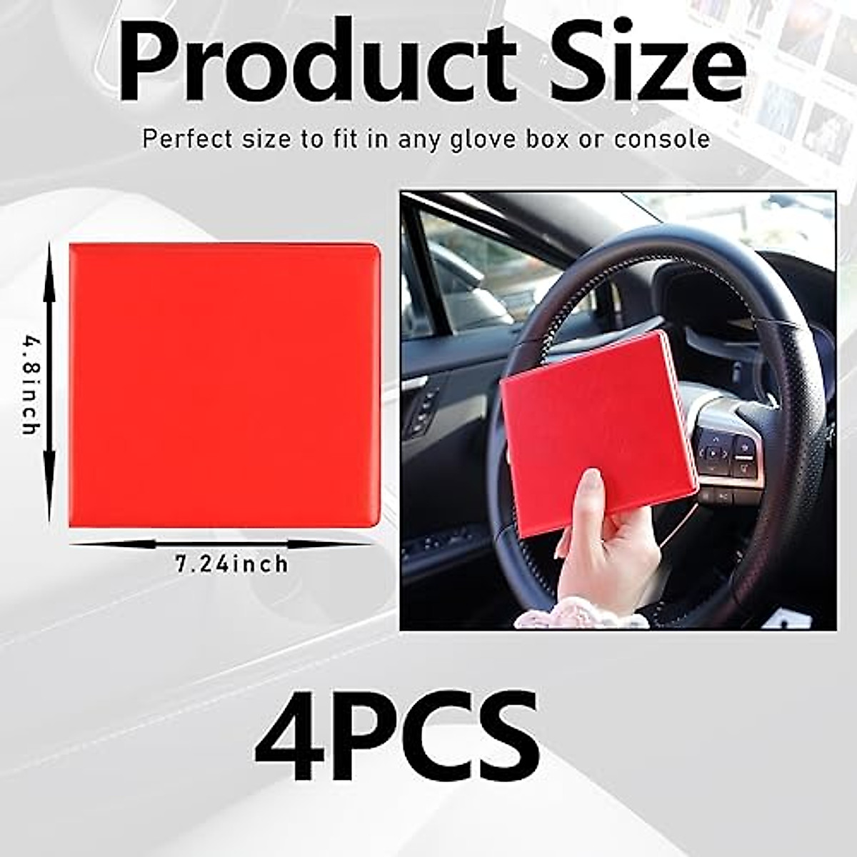 Kewucn 4 Pack Car Registration Insurance Holder, 10.55''×4.8'' Essential Auto Card Glove Box Organizer with Closure, Vehicle Interior Accessories Perfect for Most Car, Truck, SUV(Red)
