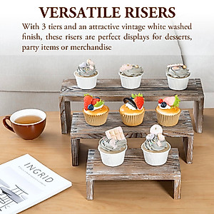 MyGift Rustic Brown Wood 3-Tier Collectibles Figurine Display Risers, Dessert Showcase Stands, Set of 3