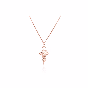 DKMN GÜMÜŞ Lotus Unalome Necklace - 925 Sterling Silver Lotus Flower Unalome Necklace - Yoga Jewelry - Chakra Necklace - Spiritual Symbol Charm (Sterling Silver, 24 Inches)
