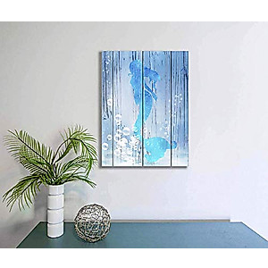 USIXA Mermaid Wall Decor for Bathroom and Girls Room with Set of 2 Panels, Blue Jellyfish Canvas Artwork 12x16 Inches in Wooden Frame