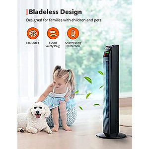 Tower Fan, 35” Oscillating Cooling Fan with 3 Speeds & 3 Modes, Auto Mode, Remote Control, LED Display, 12-Hour Timer, Portable Stand Up Floor Bladeless Fan for Bedrooms, Living Rooms, Kitchen, Offices