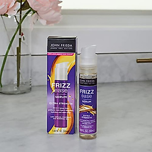 John Frieda Frizz Ease Extra Strength Hair Serum, Instantly Smooths for Healthy, Hydrated, Frizz-Free Hair, for Thick and Coarse Hair, with Argan, Coconut, and Moringa Oil for Heat Protection, 1.69 Oz