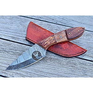 Damascus Hunting Knife - Handmade Knife, Hand Forged Fixed Blade Knife, Camping Knife & Hunting Knives - Gift Knives & Bowi Knives with Rose Wood Handle - Leather Knife Sheath