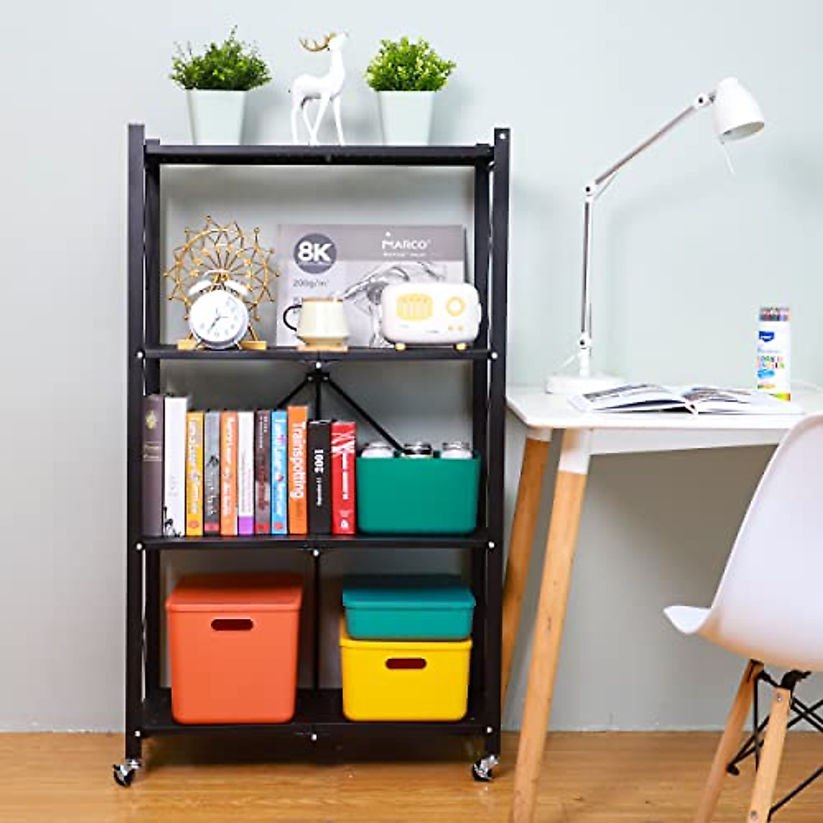 Citylife 4-Tier Storage Shelves with Wheels Foldable Shelving Unit Heavy Duty Garage Metal Storage Rack Kitchen Shelf for Storage