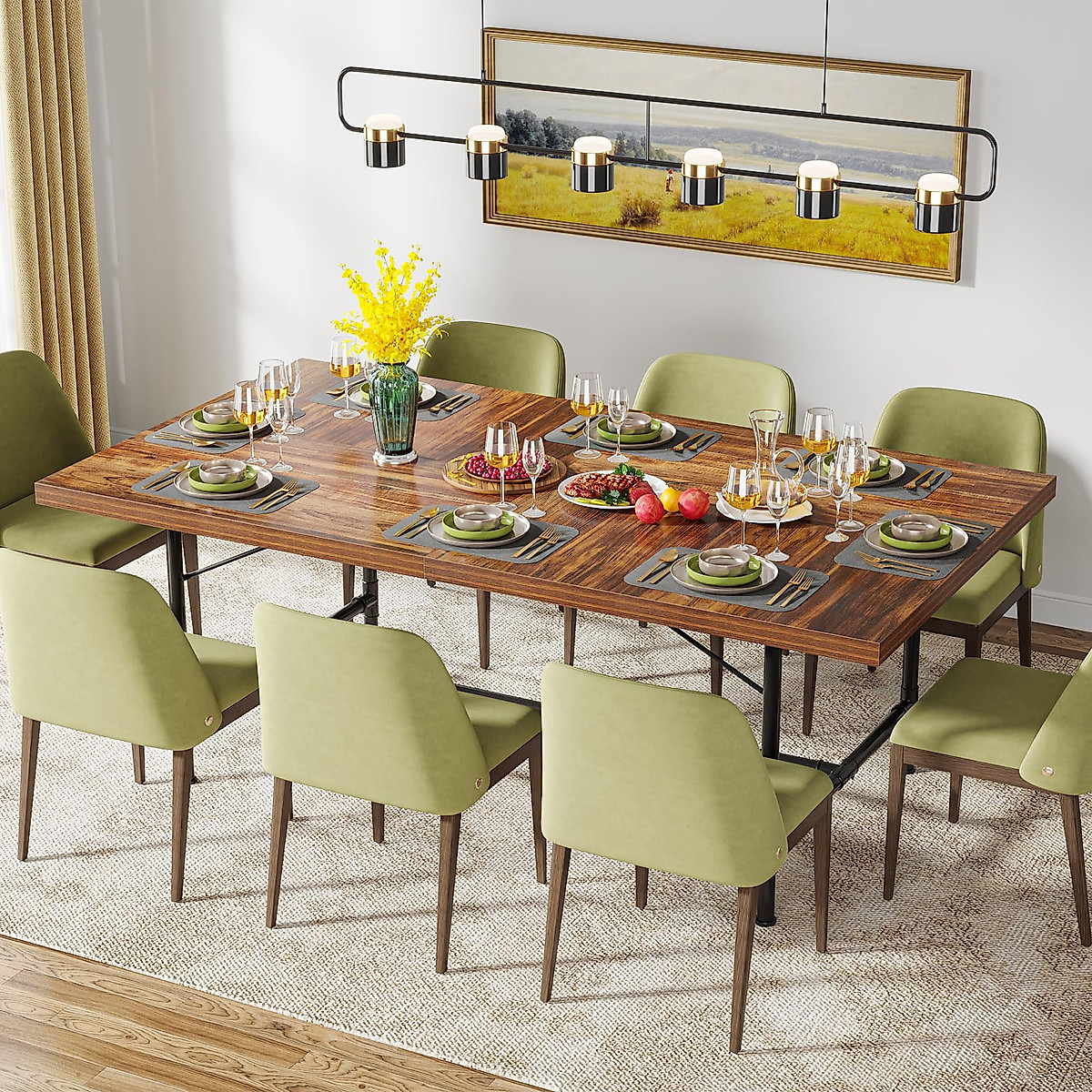 Tribesigns Dining Table for 6-8 People, 70.9-Inch Rectangle Wood Kitchen Table with Tube Metal Frame, Rustic Large Dining Room Table for Kitchen, Living Room