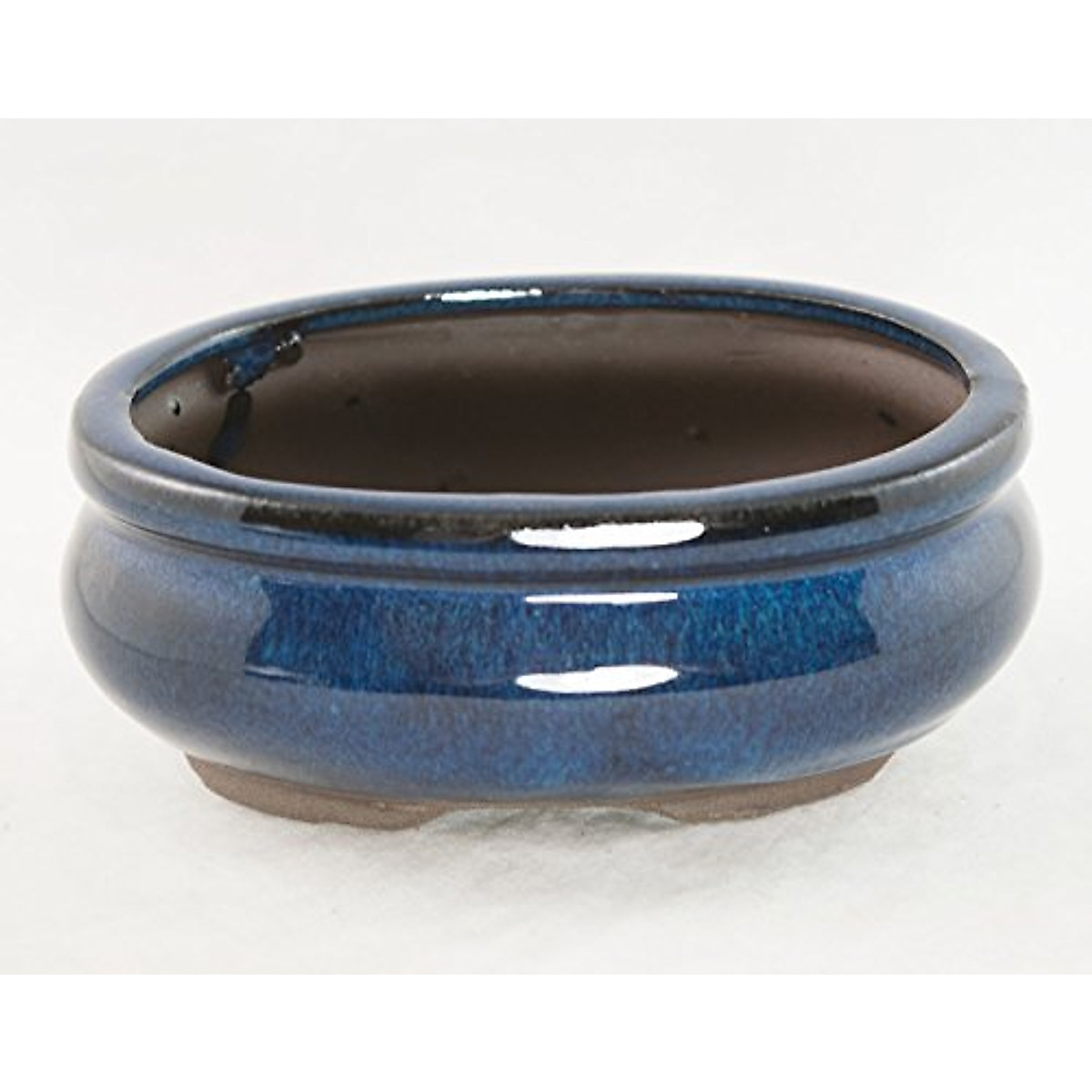 Oval Mame Shohin Bonsai/Cactus & Succulent Pot + Mesh 5"x 4"x 2" - Dark Blue Glazed