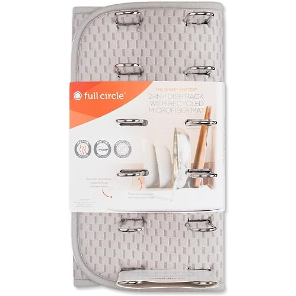 Full Circle Shape Shifter Kitchen Sink Accessories, Recycled Microfiber Dish Mat + Rack, Gray