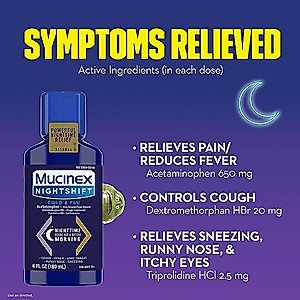 Mucinex Nightshift Cold & Flu Liquid That Relieves Fever/Sneezing/Sore Throat/Runny Nose and Cough, 6 Fl Oz (Pack of 1)
