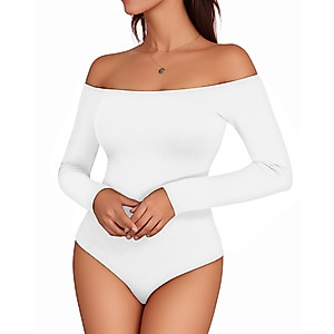 MANGOPOP Off The Shoulder Long Sleeve Bodysuit for Women