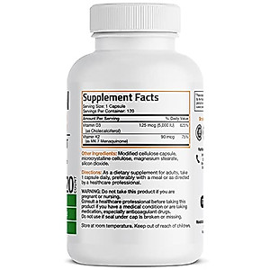 Bronson Vitamin K2 (MK7) with D3 Supplement Non-GMO Formula 5000 IU Vitamin D3 & 90 mcg Vitamin K2 MK-7 Easy to Swallow Vitamin D & K Complex, 120 Capsules