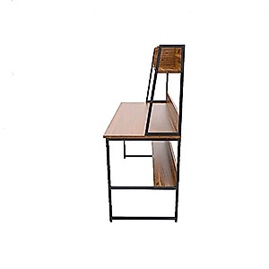 MJWDP Computer Desk PC Laptop Study Table Workstation with Hutch Bookshelf 47 Inch Home Office Space Saving Design Black/Dark Walnut (Color : D)