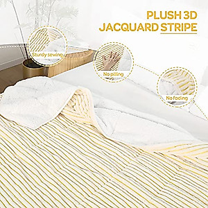 Lofus Ribbed Sherpa Fleece Weighted Blanket 60x80 inch 20lbs, White&Lemon