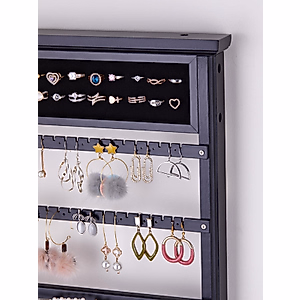 LUXFURNI Jewelry Organizer Holder Wall Mount Door Hanging Jewlery Storage, Display for Necklaces Bracelet Earrings Ring with wood tray(Black)