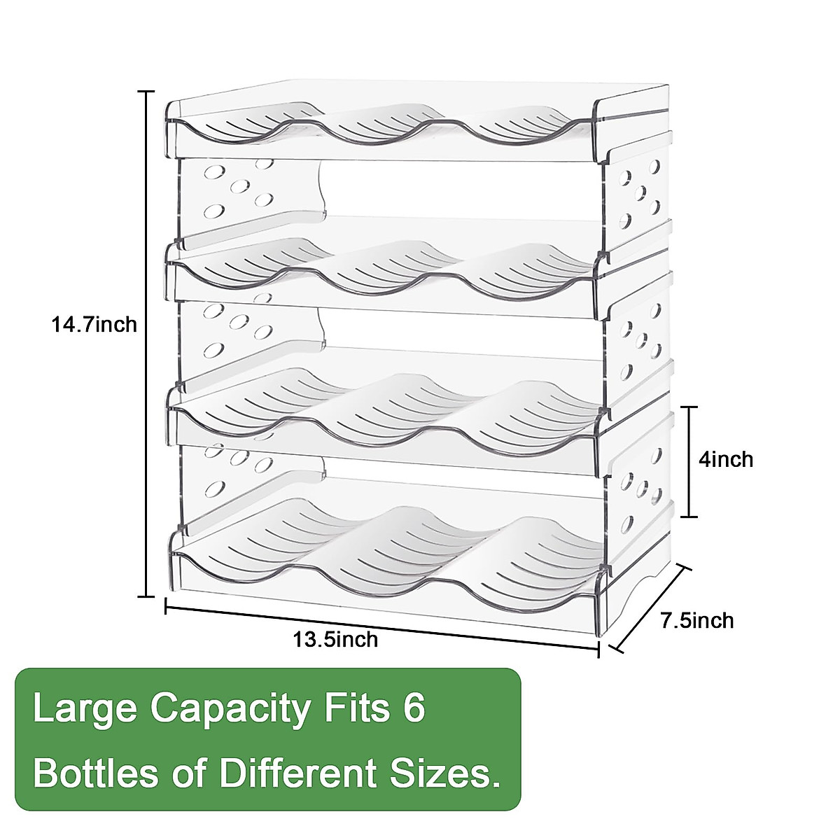 tyrixma Water Bottle Organizer, 4-Tier Stackable Water Bottle Holder Rack for Wine, Drinks and Tumblers, Clear Bottle Holder Storage for Cabinet, Pantry, Refrigerator