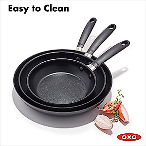 OXO Good Grips 8" 10" and 12" Frying Pan Skillet Set, 3-Layered German Engineered Nonstick Coating, Stainless Steel Handle with Nonslip Silicone, Black