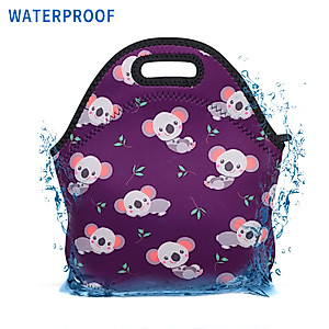 Violet Mist Womens Cute Reusable Neoprene Lunch Bag Insulated Lunch Box Koala Animal Cartoon Thermal lunch bags Bag Waterproof Food Handbags Koala Meal Prep Travel Work Gifts for Women Men Lady Adult