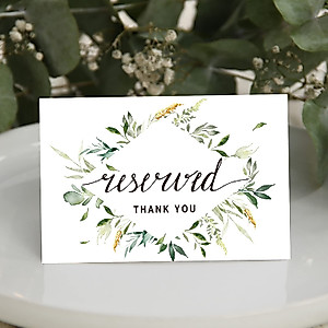 Greenery Reserved Signs for Weddings, Parties, Receptions, Restaurant and Celebrations, Reserved Signs for Tables, Reserved Signs for Wedding Chairs, 10 Pack, 4 x 6 Inches.