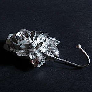 MDPLY Classic Rose of Pastoral Coat Hook Wall Mounted Wall Decor Durable Handmade Resin Decorative Robe Hook, Scarf, Bag, Towel, Hat etc for Kitchen Bathroom Office (Silver)