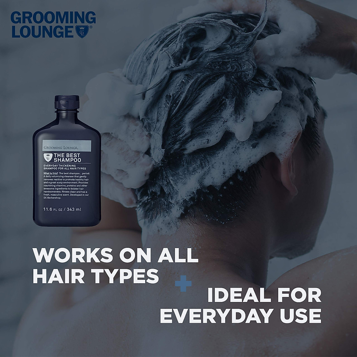 Grooming Lounge The Best Shampoo - Scalp Clarifying, Frizz Control Hair Wash for Men - Promotes Hair Length and Strength - Clean, Stimulating Peppermint Fragrance with Rosemary for Regrowth - 11.6 oz