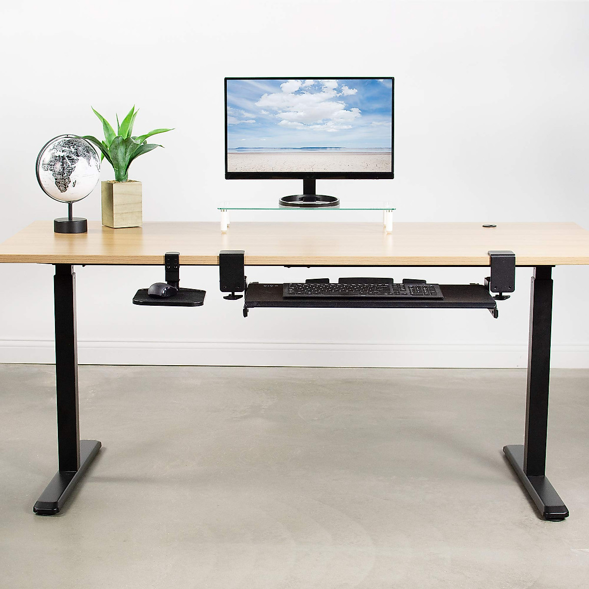 VIVO Desk Clamp Adjustable Computer Mouse Pad and Device Holder Extended Rotating Platform Tray, Fits up to 2 inch Desktops, Black, MOUNT-MS01A